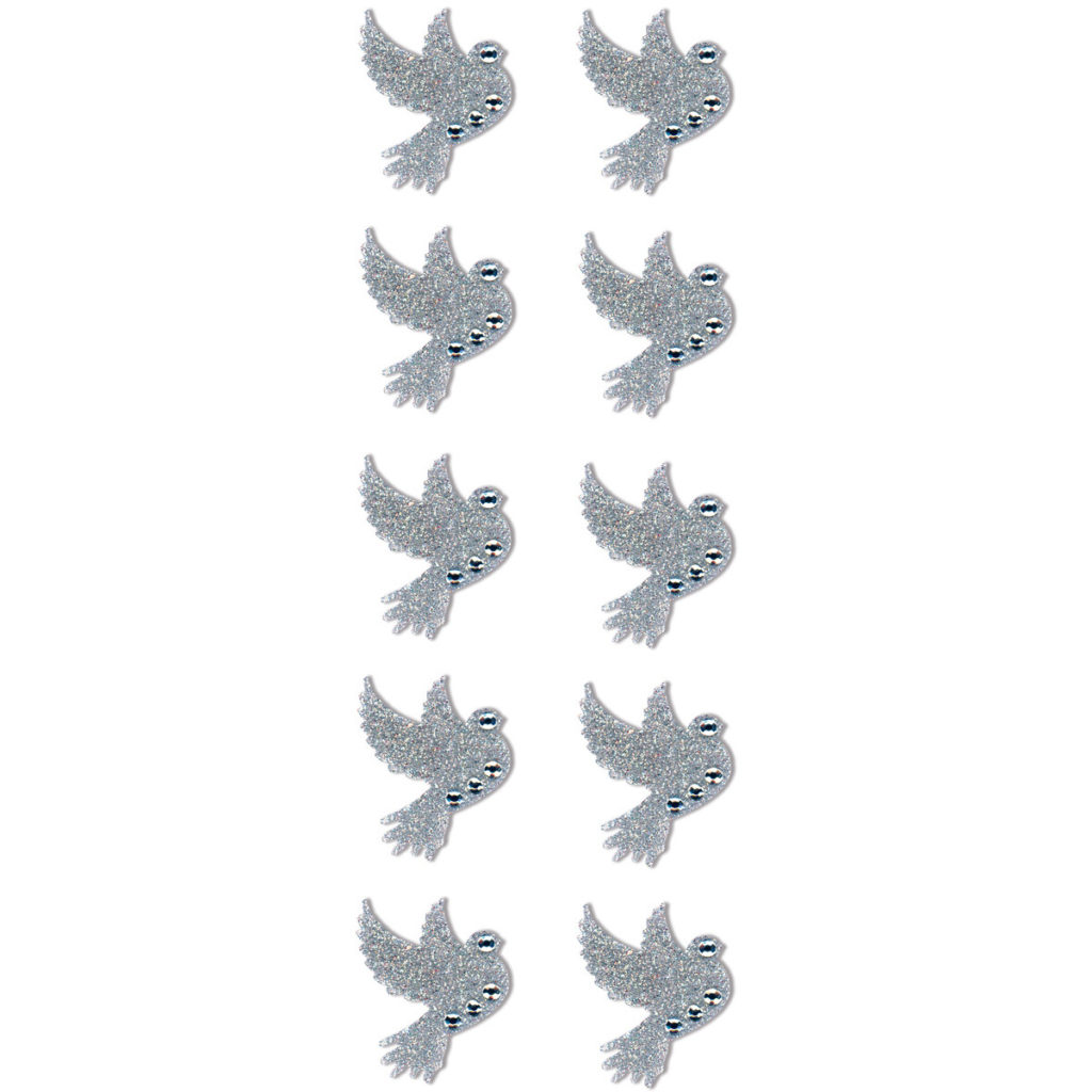 Glitter Tauben silber, mit Rhinestone, 10 Sticker